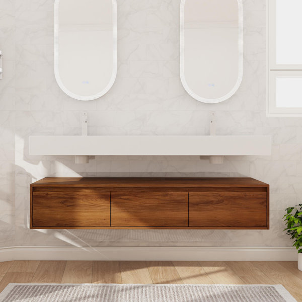 Hokku Designs 60" Double Sink Wall Mounted Bathroom Vanity Set, Floating Bathroom Vanity With ...